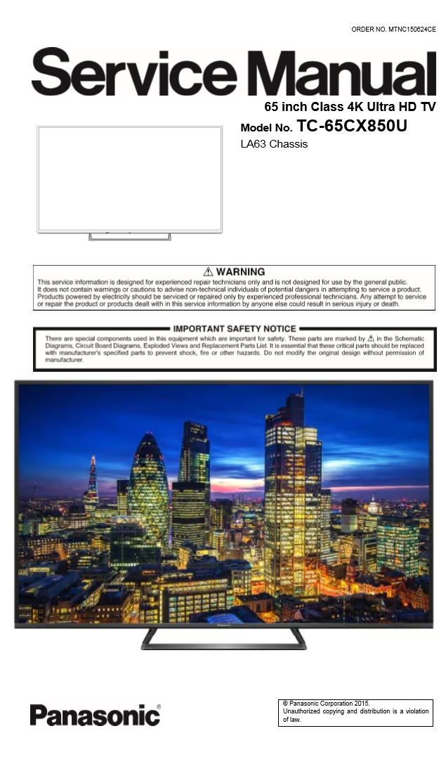 Panasonic TC 65CX850U Pro 4K Ultra HD Smart LED TV Service Manual ...