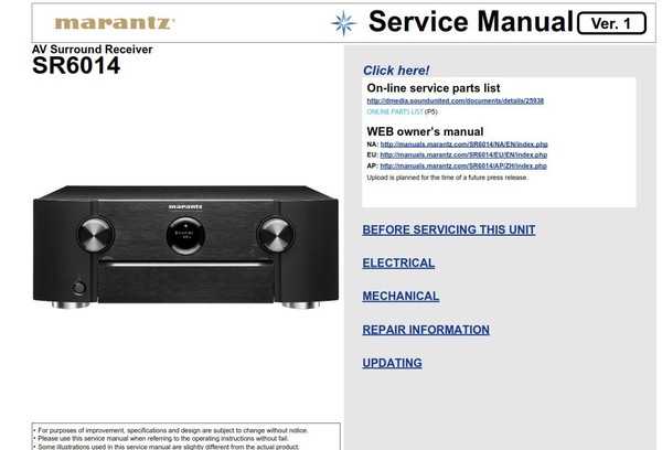 Marantz SR6014 4K Ultra HD AV Receiver Service Manual