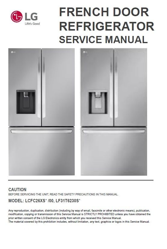 LG LCFC26XSS LF31T6230S Refrigerator Service Manual and Repair Guide