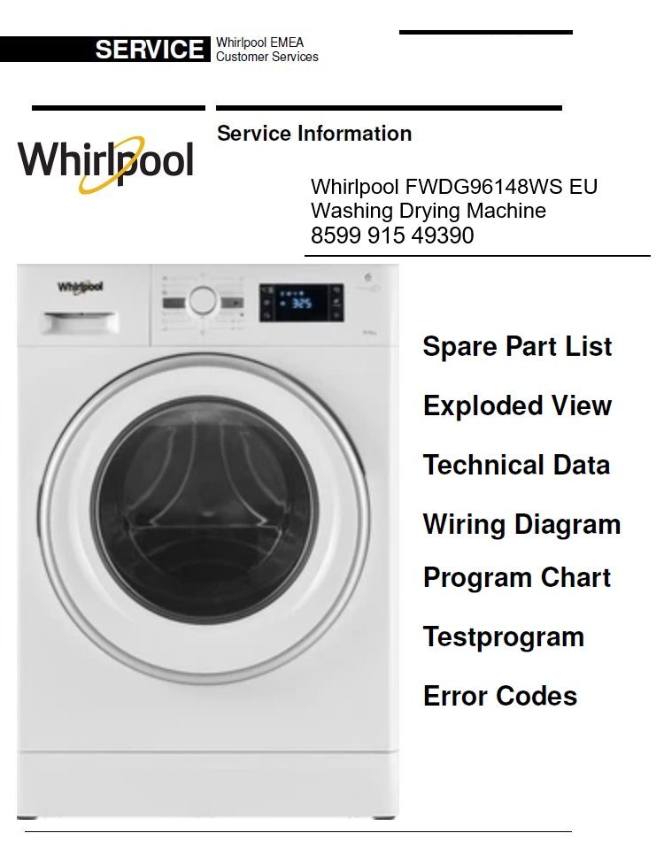 Whirlpool FWDG96148WS EU Washing Machine Service Manual and Technicians ...