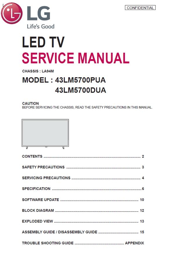 LG 43LM5700PUA 43LM5700DUA 4K UHD Smart TV Service Man