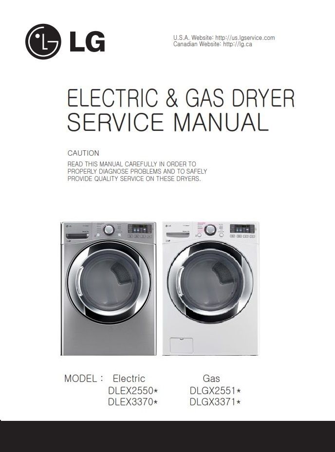 LG DLEX3370V DLEX3370W Dryer Service Manual