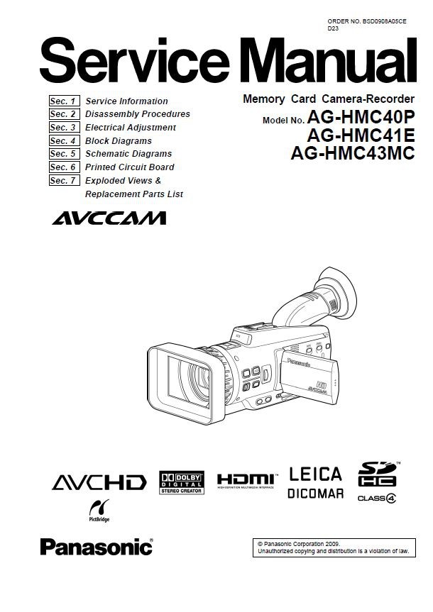 Panasonic AG-HMC40 HMC41 HMC43 AVCHD Camcorder Service