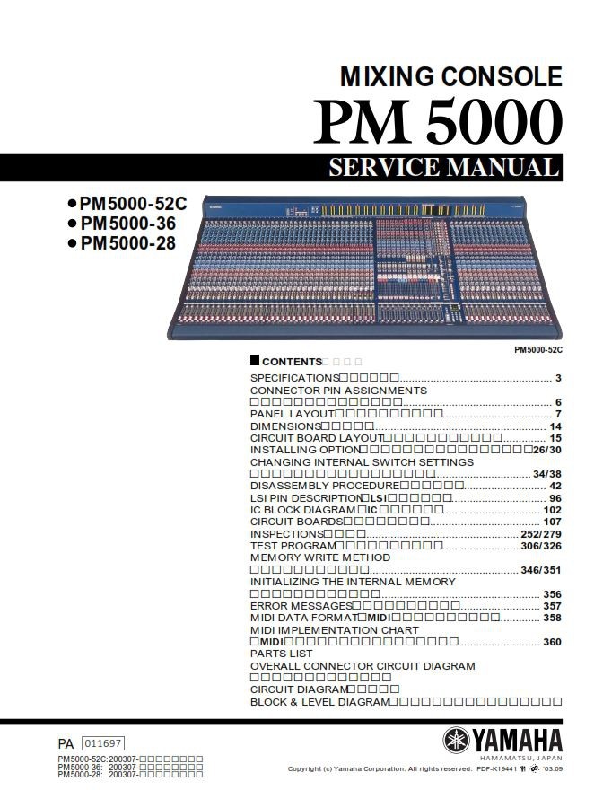 Yamaha PM5000 Mixing Console Service Manual and Repair