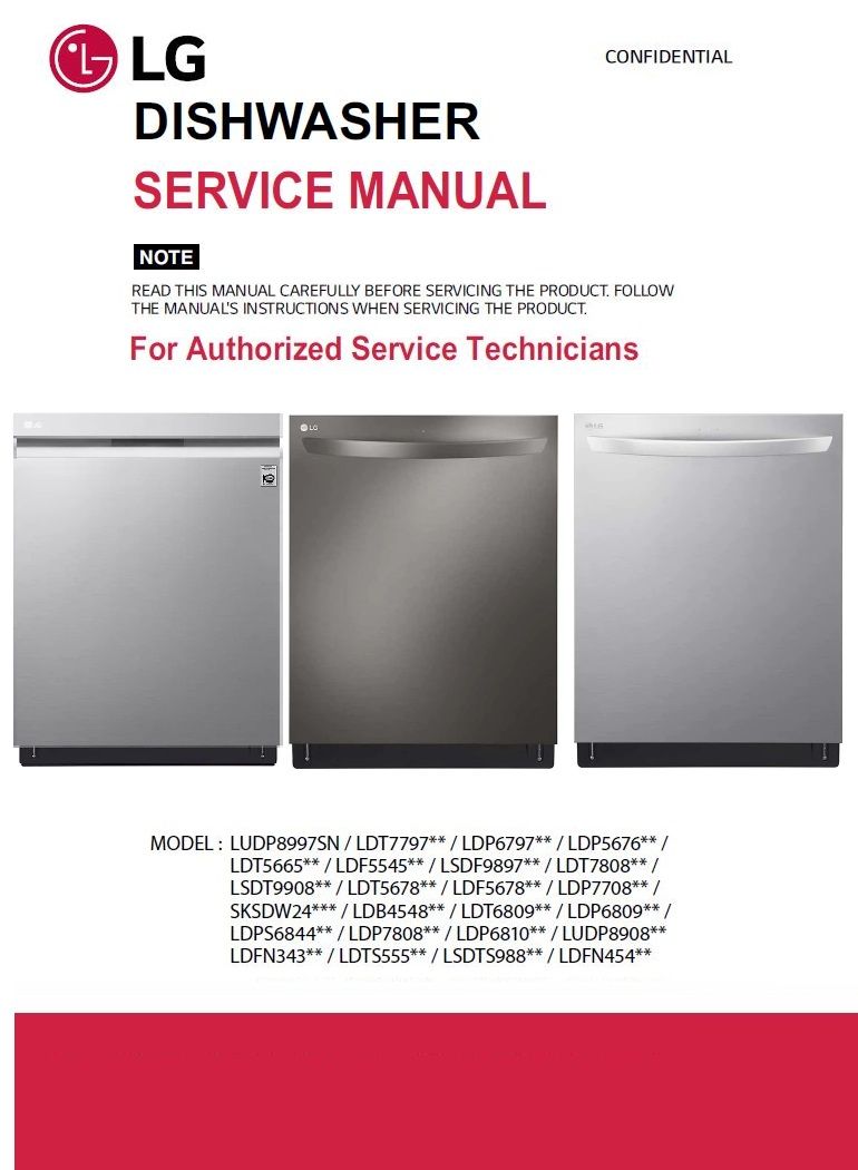 LG LDB4548ST LDTS5552S LDTS5552D Dishwasher Service Manual and Repair Guide
