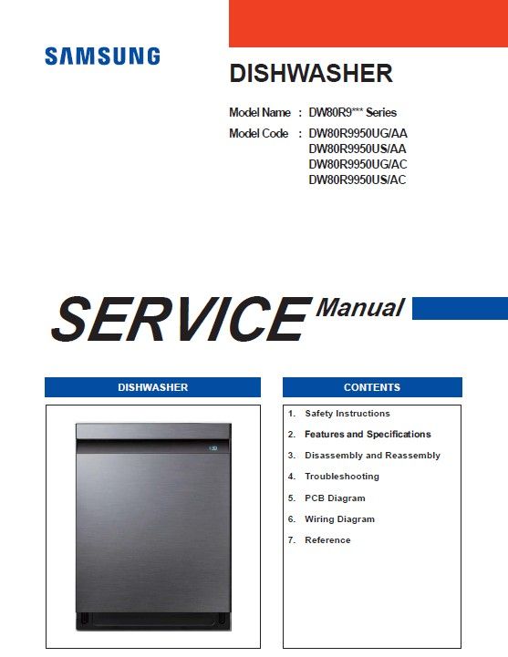Samsung Dishwasher Dw80r9950us Manual