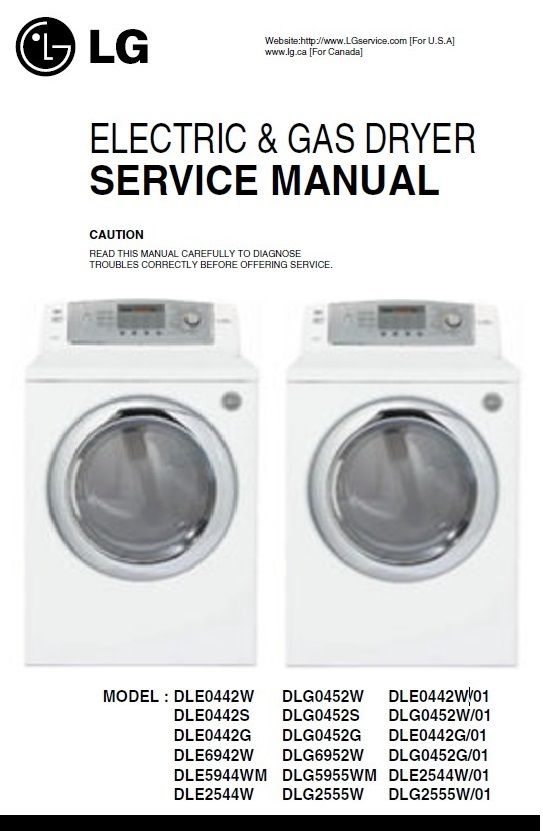 LG DLG0452W DLG0452S DLG0452G dryer service manual