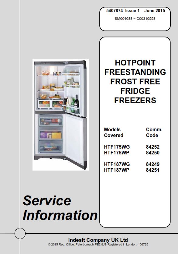 HTF175WG HTF175WP HTF187WG HTF187WP Refrigerator Service Manual Hotpoint