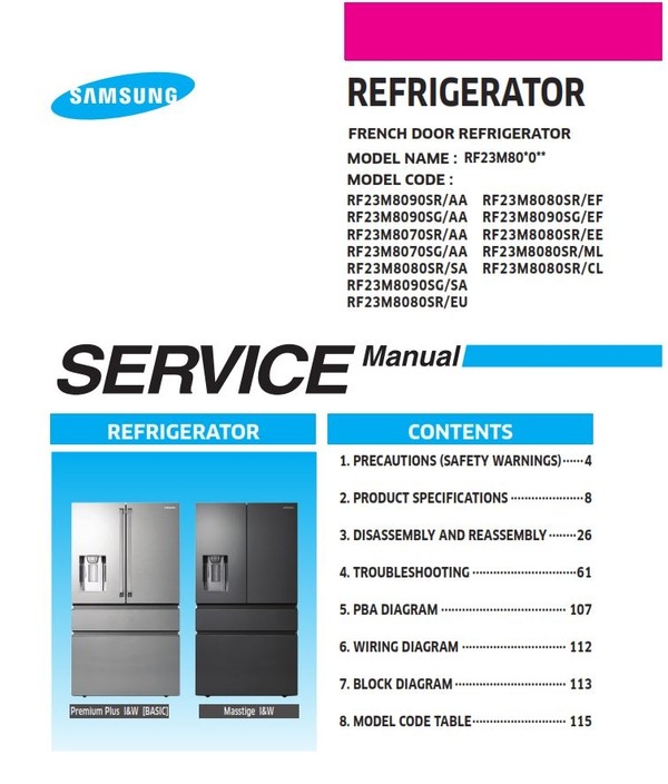 Samsung RF23M8090SR RF23M8090SG RF23M8070SR RF23M8070S