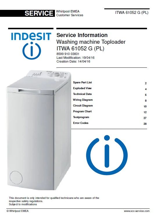 Indesit ITWA 61052 G (PL) Washing Machine Service Manual