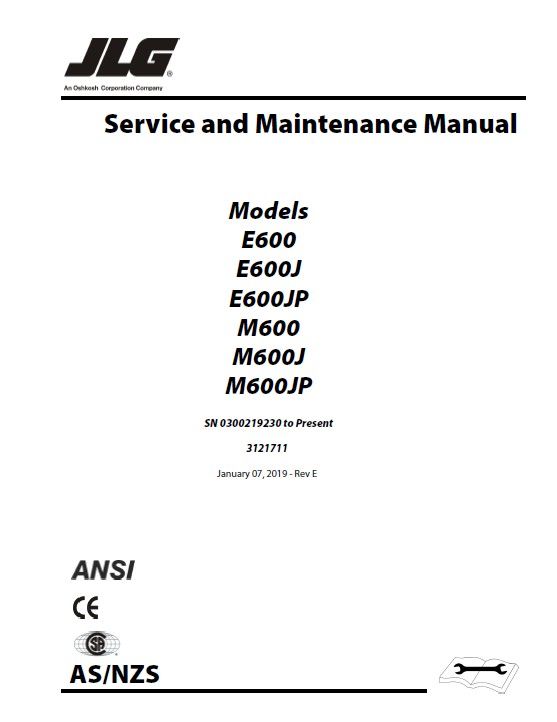 JLG E600 E600J E600JP M600 M600J M600JP Service Manual