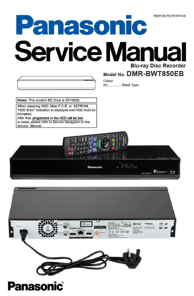 Panasonic DMR BWT850 BWT850EB Blu Ray Recorder Service Manual Panasonic DMR BWT850 BWT850EB Blu Ray Recorder Service Manual