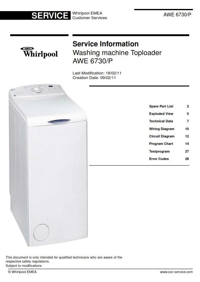 Whirlpool FWG71484WE NL Washing Machine Service Manual