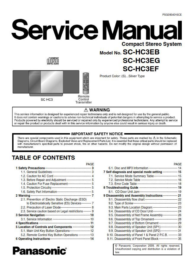 Panasonic SC HC3 E-Series Service Manual & Repair Guide