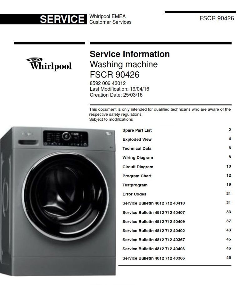 Whirlpool ADPL 7470 IX Dishwasher Service Information