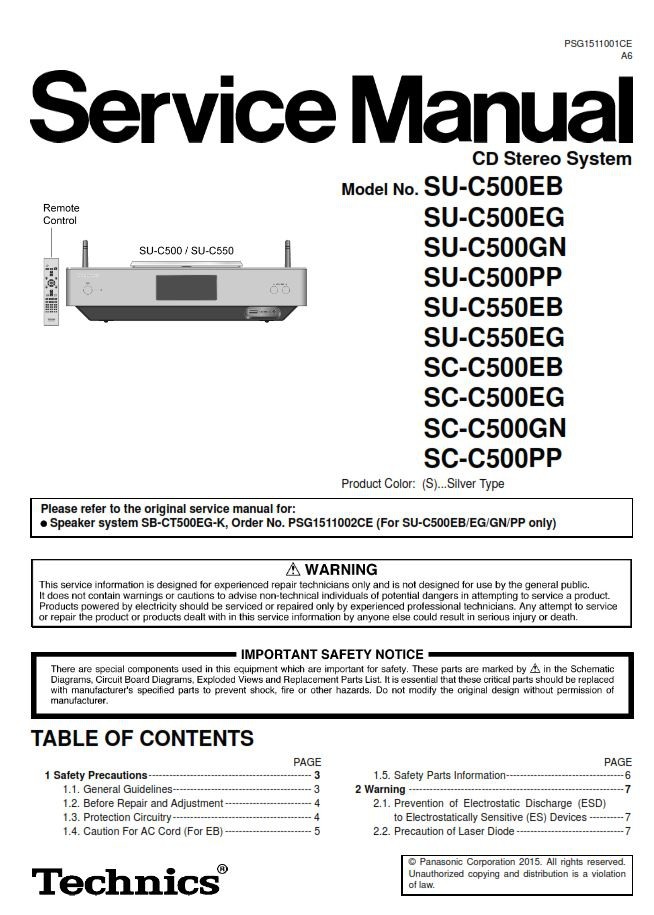 Technics SU-C500 SC-C500 CD Stereo System Service Manu