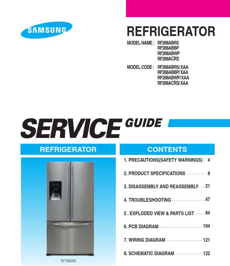 Samsung RF268ABRS RF268ABWP RF268ABBP RF268ABRS Refrigerator Service Manual