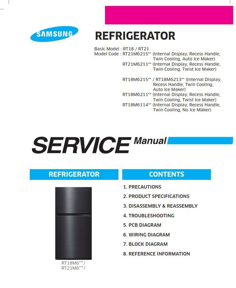 Samsung RT18M6211 RT21M6211 RT18M6213 RT18M6114 RT21M6215 Refrigerator ...