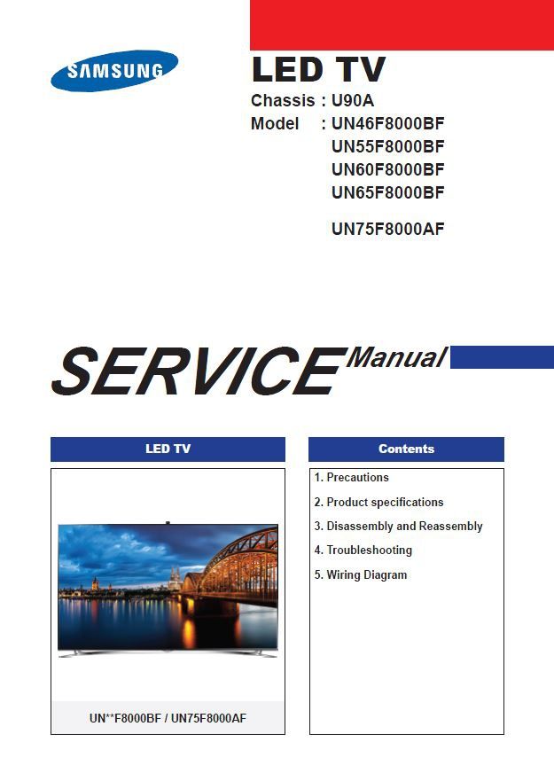 Samsung UN55F8000 UN55F8000BF 3D Ultra Slim Smart LED HDTV Service Manual