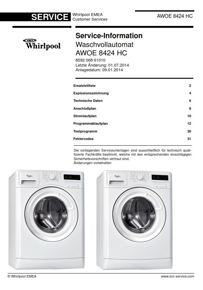 Whirlpool AWOE 8424 HC Washing Machine Service Manual