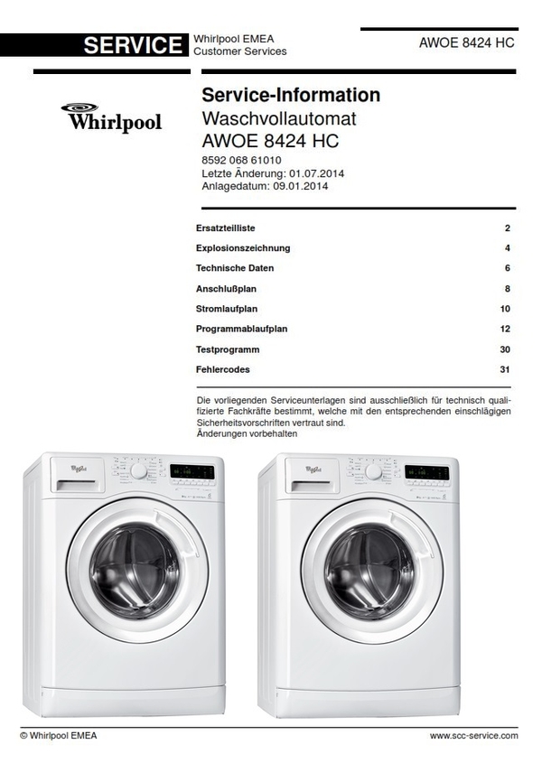 Whirlpool AWOE 8424 HC Washing Machine Service Manual