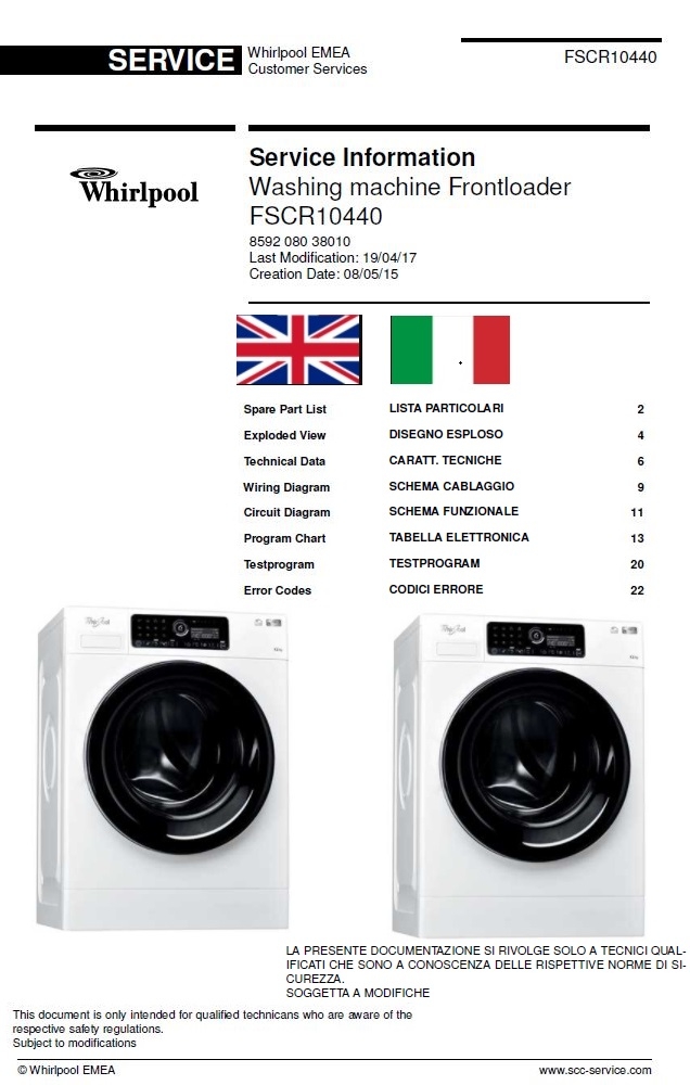 Whirlpool FSCR10440 Washing Machine Service Manual and
