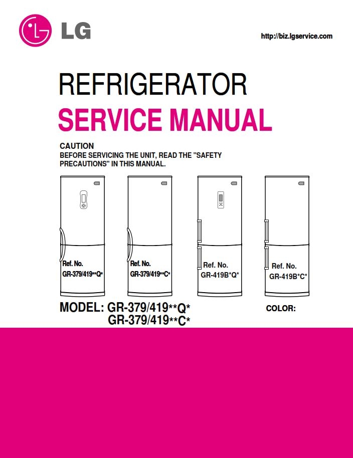 LG GR419BSGA Refrigerator Service Manual Repair Guide