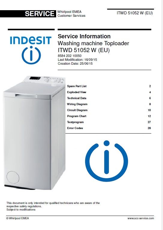 Indesit ITWD 51052 W (EU) Washing Machine Service Manual