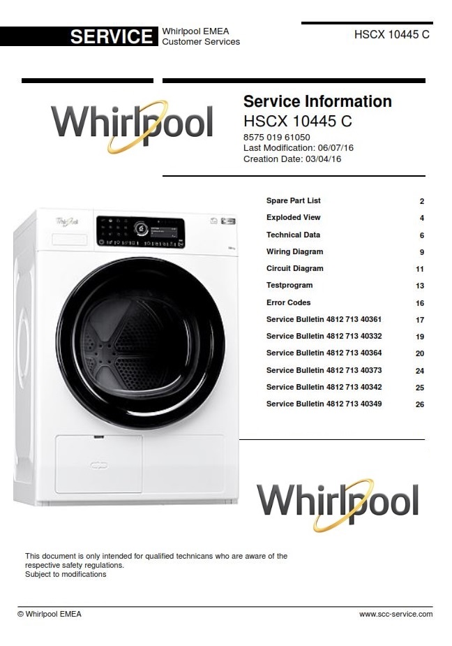 Whirlpool WFW5620HW Front Load Washer Service Manual