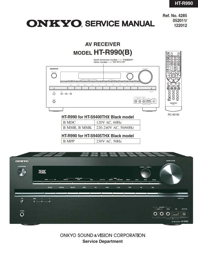 Onkyo HT R990 A/V Receiver Service Manual & Repair Gui