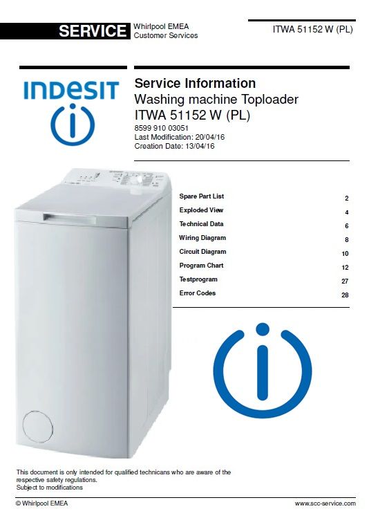 Indesit ITWA 51152 W (PL) Washing Machine Service Manual