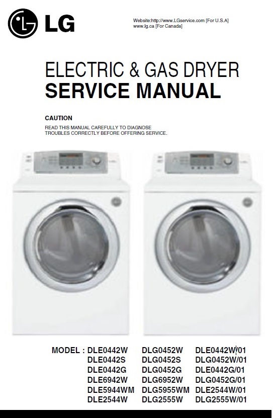LG DLE0442W DLE0442S DLE0442G dryer service manual