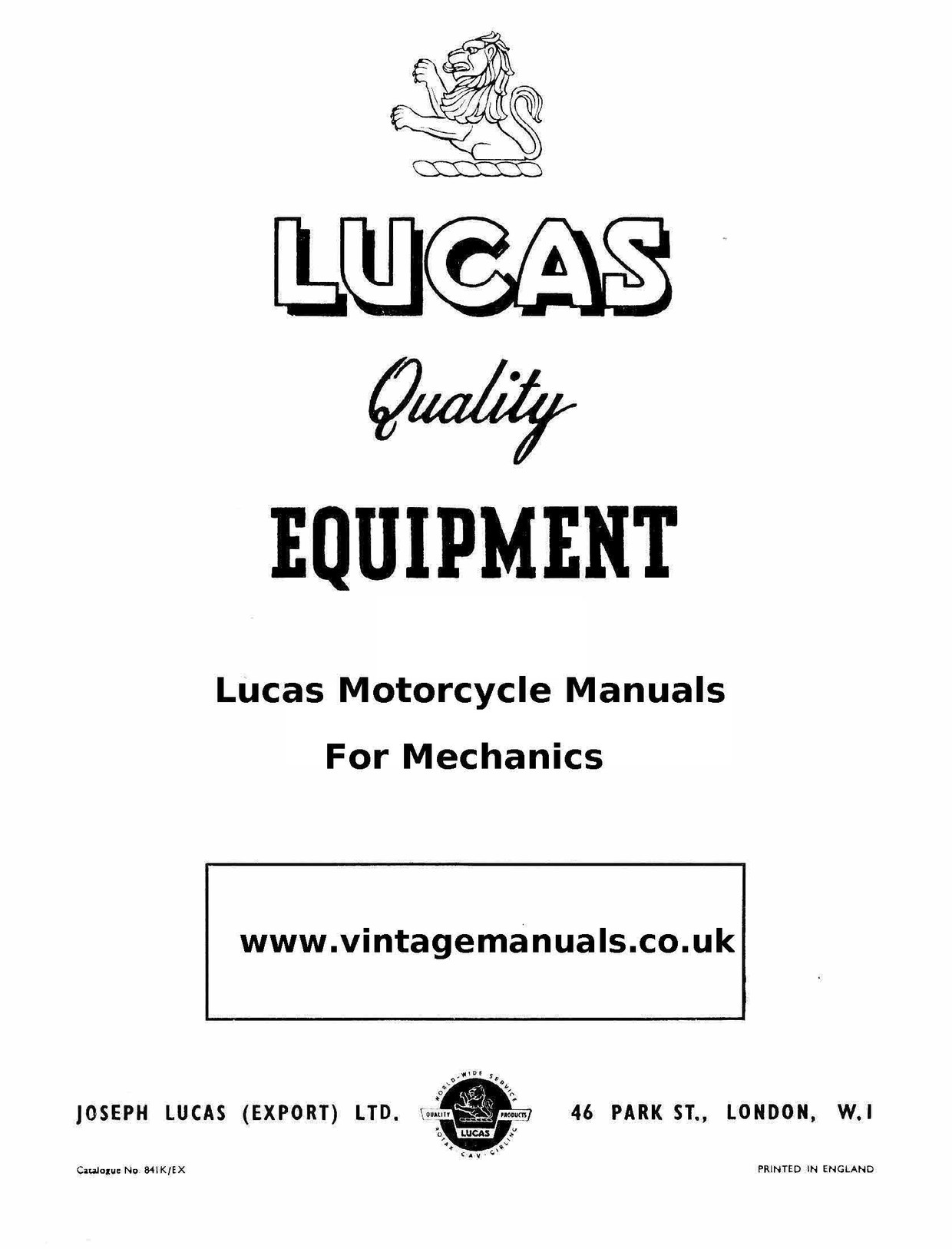 Lucas Electrical Motorcycle manuals for mechanics