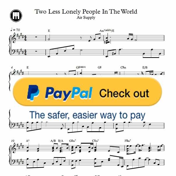 Two Less Lonely People In The World - Piano Sheetmusic pdf /Air Supply