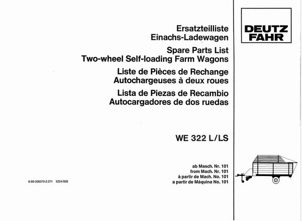 Deutz Fahr WE 322 L/ LS Two-wheel Self-loading Farm Wa