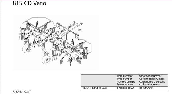 Lely Hibiscus 815 CD Vario - Parts Catalog