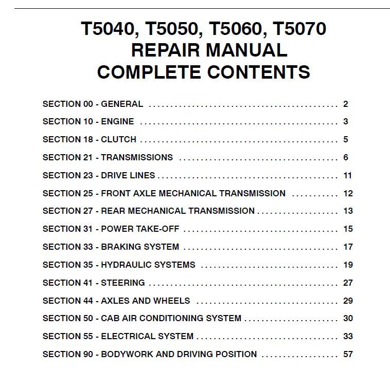 New Holland T6010 / T6020 / T6030 / T6040 / T6050 / T6060 / T6070 ...