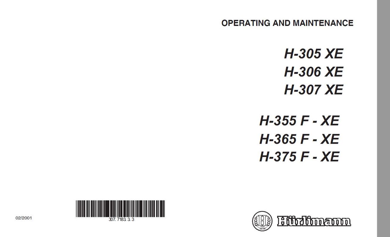 Hurlimann H 305 -306 -307 XE 355 365 375 F XE - Operator`s Manual