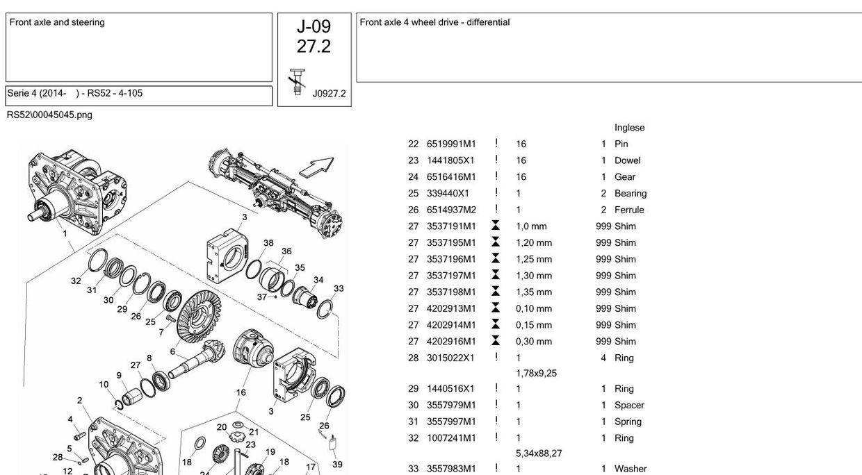 Landini 4-105 Tractor - Parts Catalog