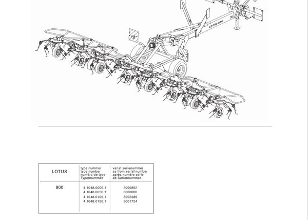 Lely Lotus 900 Rotary Tedder - Parts Catalog