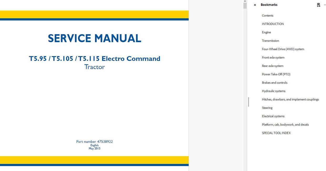 New Holland T5.95 / T5.105 / T5.115 Electro Command-Service Manual
