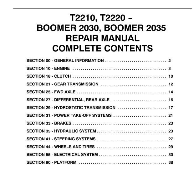 New Holland T2210 T2220 Boomer 20230 Boomer 2035 - Service Manual