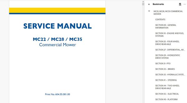 New Holland MC22 / MC28 / MC35 Commercial Mower - Ser