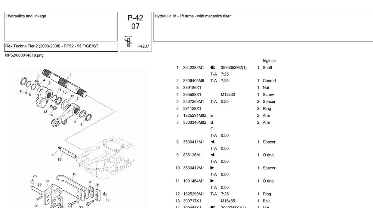 Landini Rex 95 F/GE/GT Techno Tier 2 (2003-2008) - Parts Catalog