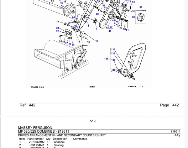 Massey Ferguson 520 - 525 Combines Parts Catalog