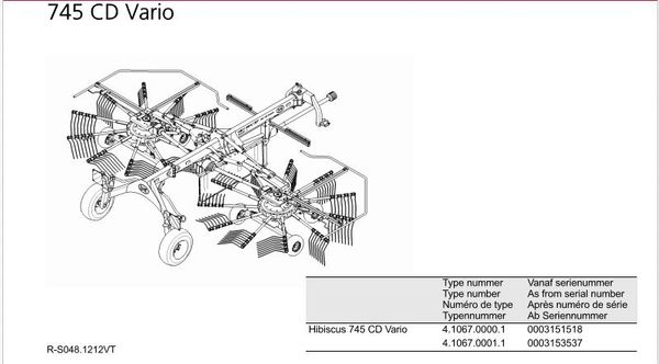 Lely Hibiscus 745 CD Vario - Parts Catalog