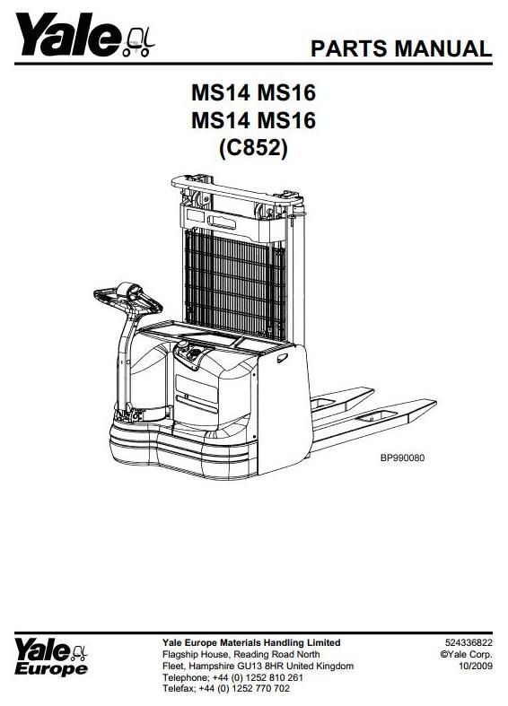 Yale MS14, MS16 Electric Pallet Stacker C852 Series Pa