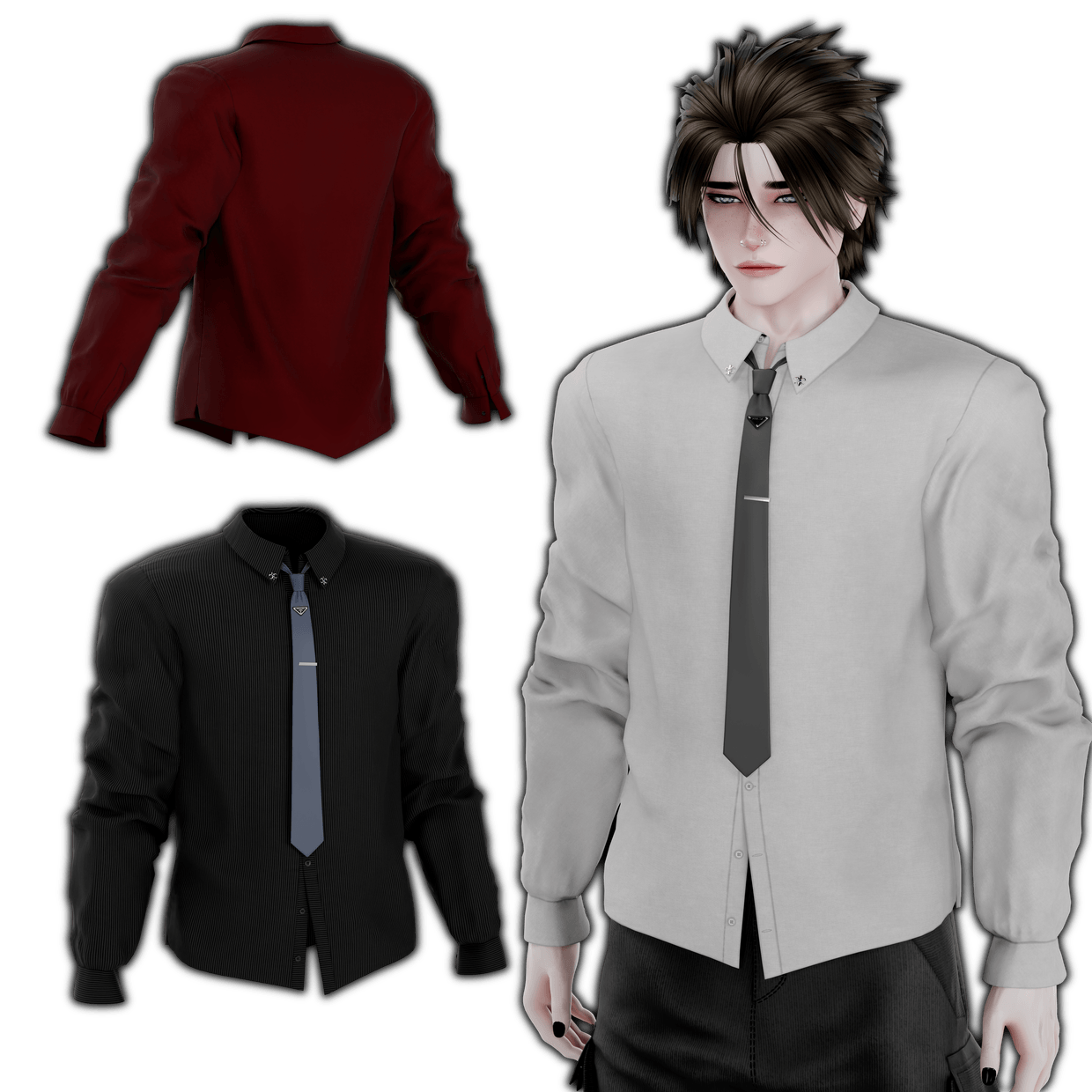 Dress Shirt & Designer Prada Emblem Tie – Textured, Rigged, Game-Ready ...