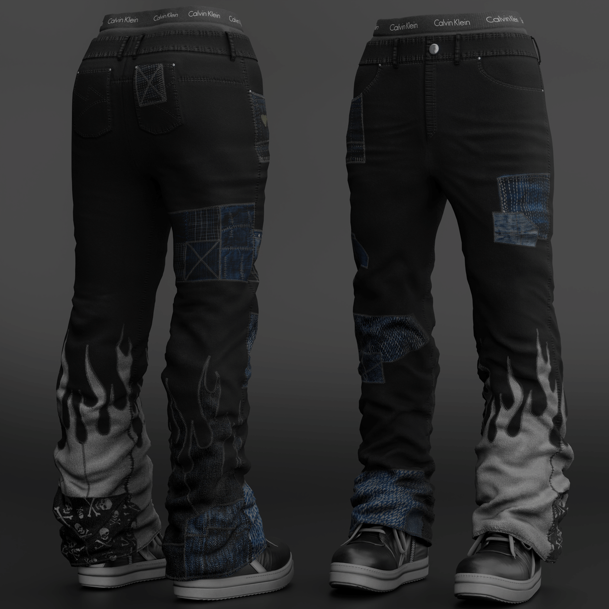 Stacked Patchwork Denim Jeans 3D Model FBX Download VRChat