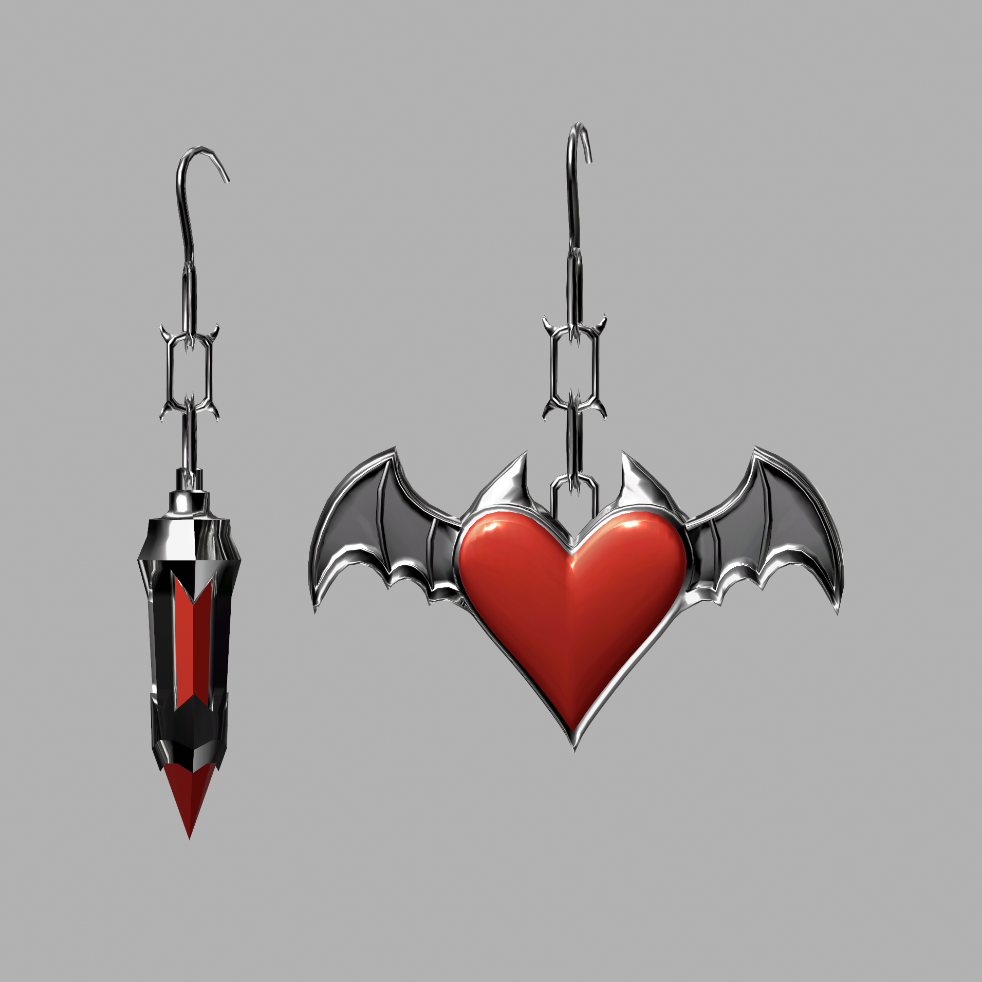 Bat wing heart Earing jewelry 3D Model FBX Free Download VRChat